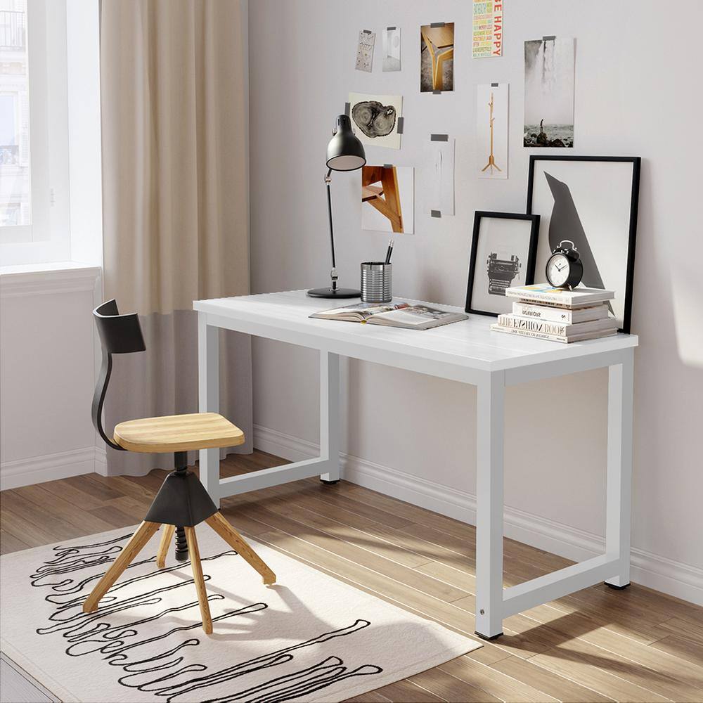 Buy Cassey 60 in. Retangular White Wood Computer Desk with Modern Metal ...