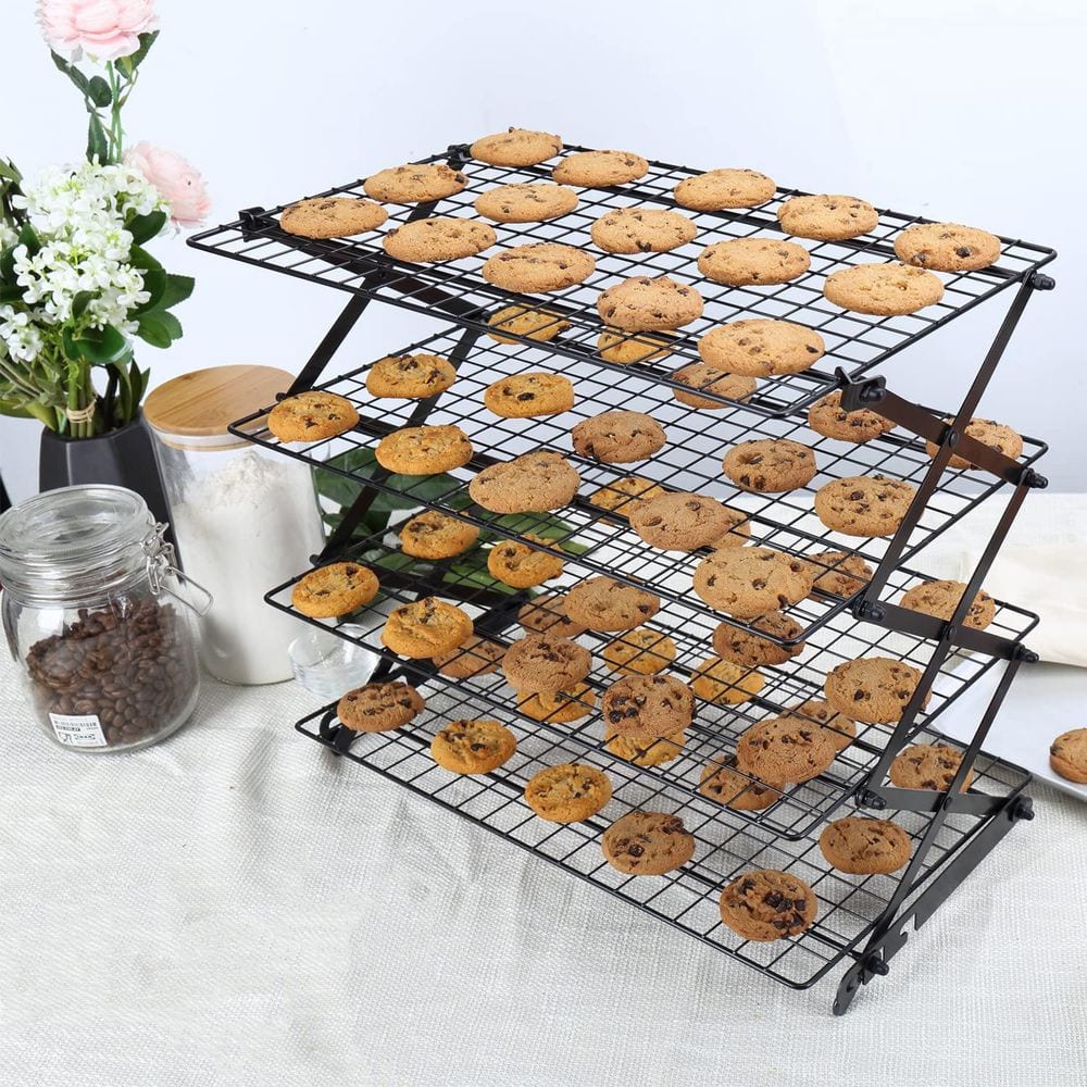 Wudkey Collapsible 4-Tier Black Cooling Rack, Adjustable Stackable ...