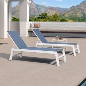 PURPLE LEAF 3-Pieces Aluminum White Frame Outdoor Chaise Lounge Patio ...