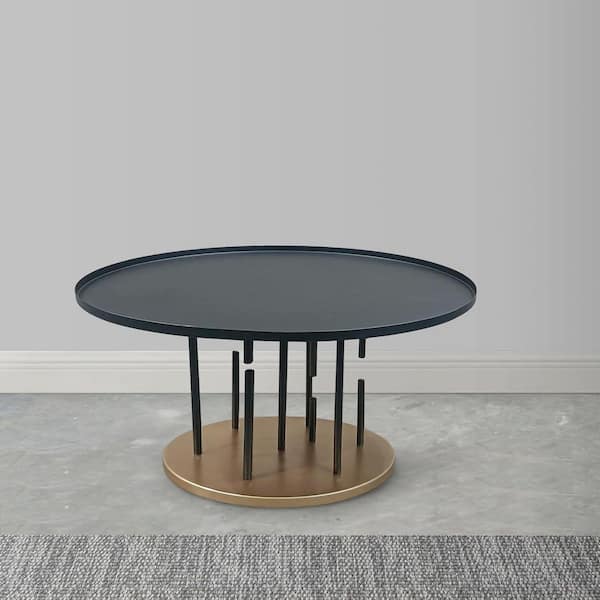 HOME IMPORTS EMPORIUM 31 in. Black/Brass Round Metal Top Coffee Table ...
