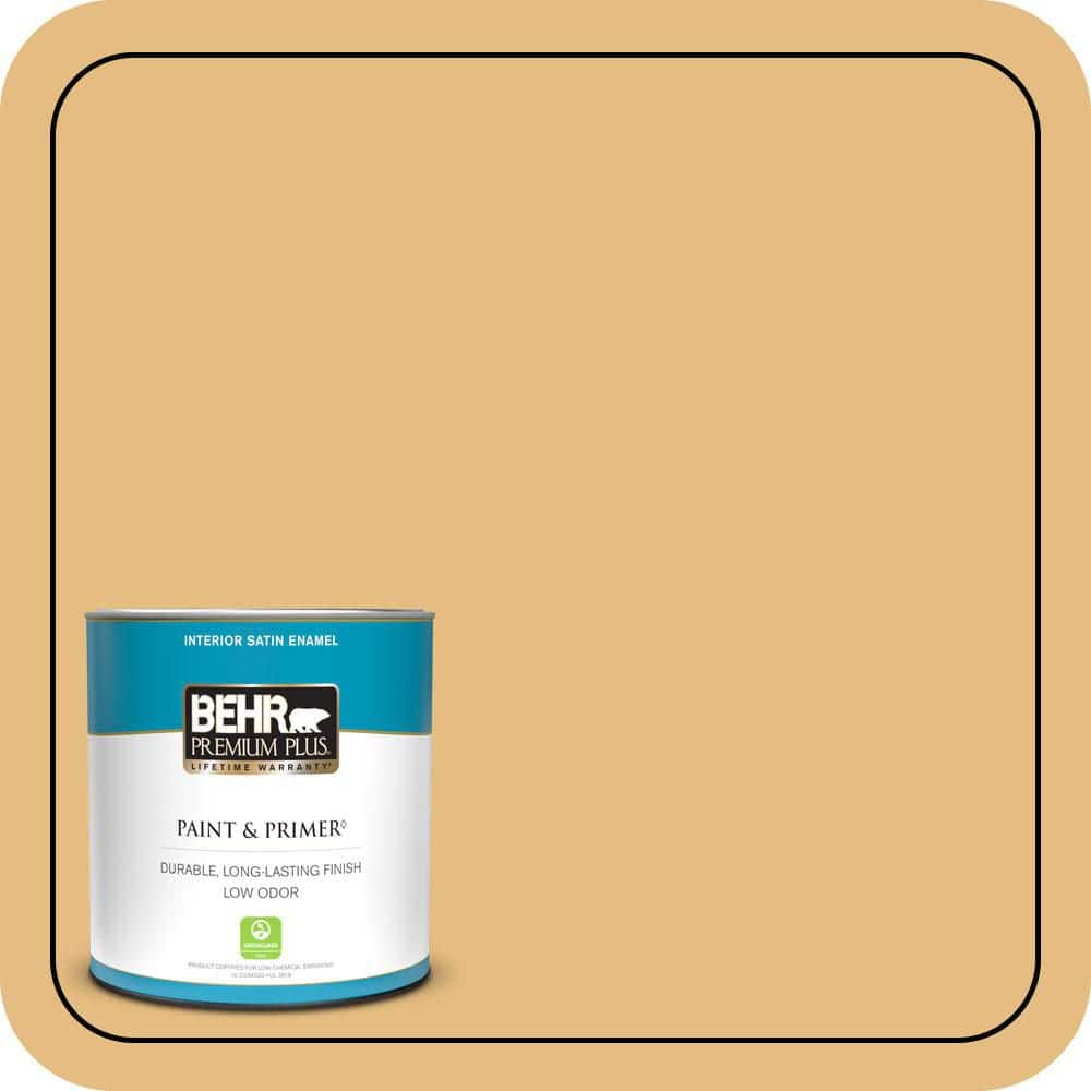 BEHR PREMIUM PLUS 1 qt. #320D-4 Arizona Tan Satin Enamel Low Odor ...