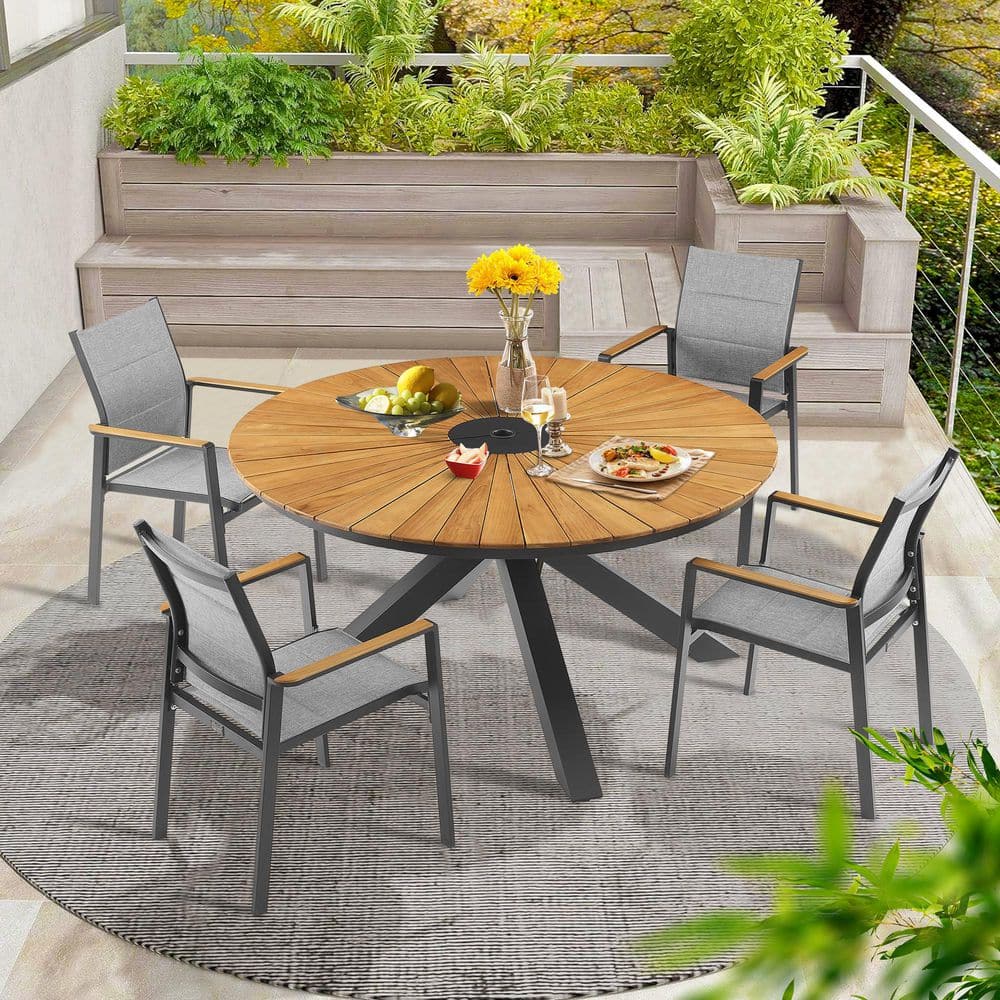 PEAK HOME FURNISHINGS SLAM 5-Piece Aluminum Outdoor Dining Set with 4 Textilene Dining Chairs ...