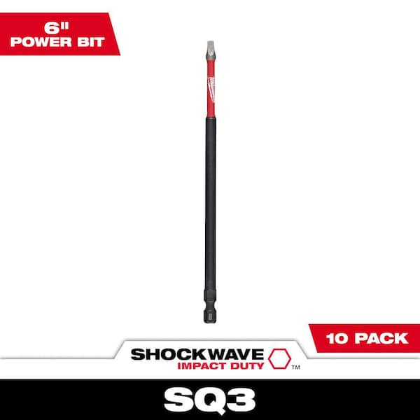 Milwaukee SHOCKWAVE 6 in. Impact Square Recess #3 Power Bits (10 Pk) 48 ...