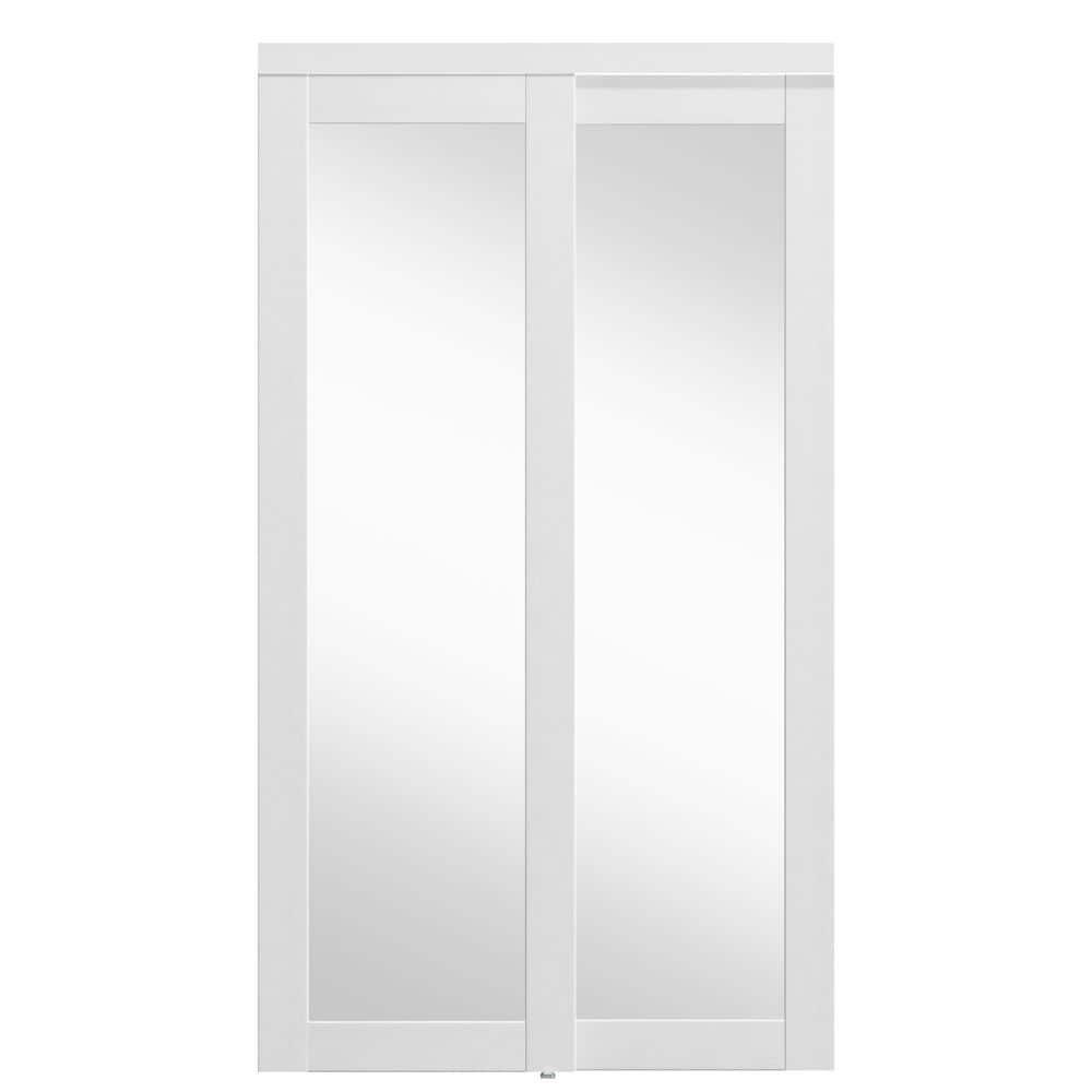 TENONER 48 in. x 80 in. MDF White Double Mirrored Full Lite Glass ...
