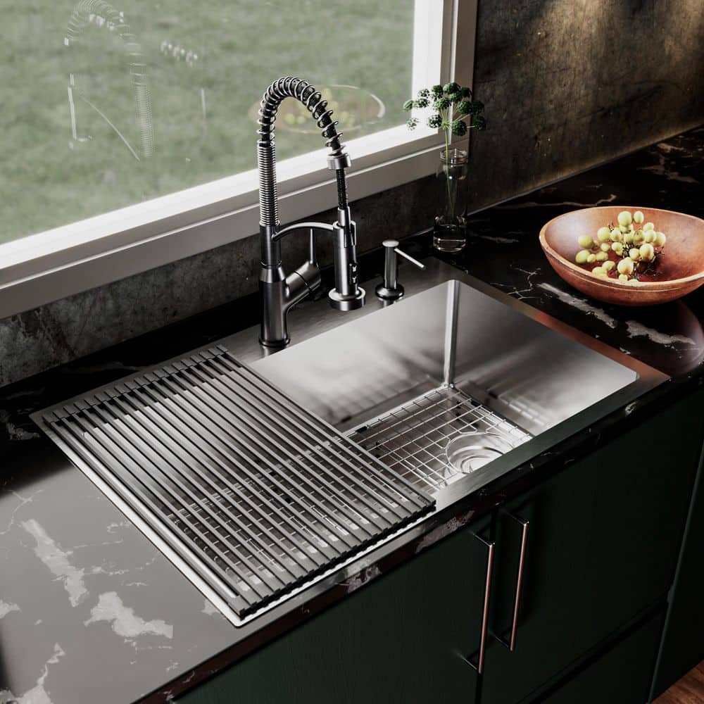 Karran 33-in. Drop-In Single Bowl 16 Gauge Stainless Steel Kitchen Sink ...