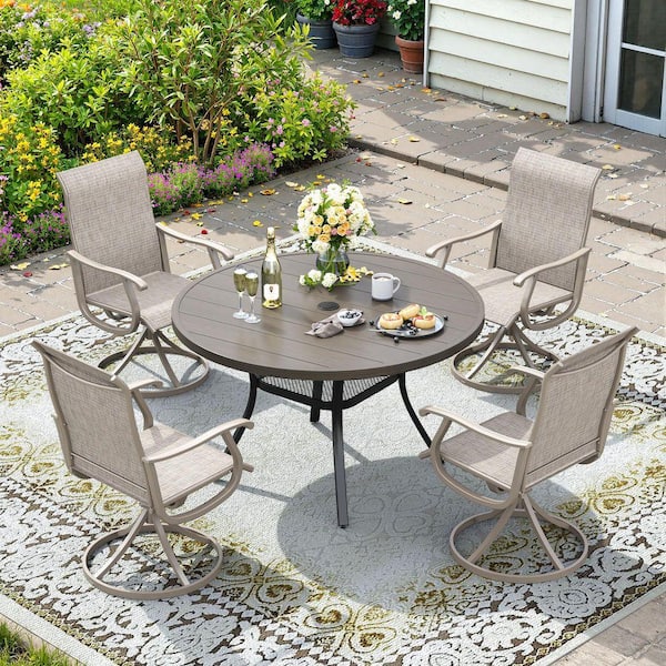 vicllax 5 Piece Metal Patio Dining Set with 4 Sandshell Swivel Dining ...