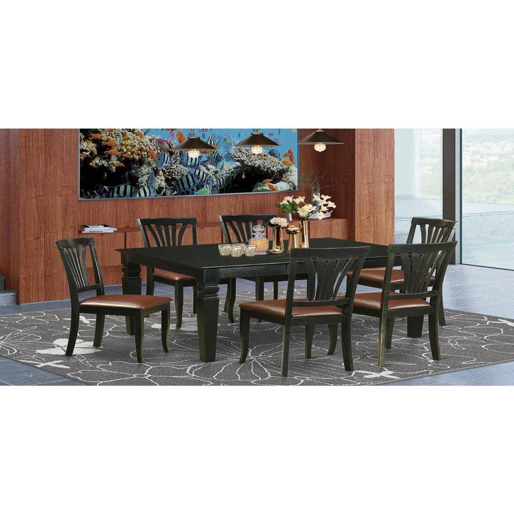 East West Furniture 7-Piece Rectangle Black Finish Solid Wood Top ...