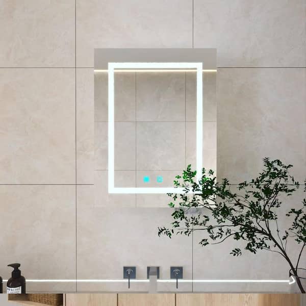 19.7 in. W x 25.6 in. H LED Medicine Cabinet with Mirror Wall Mounted ...