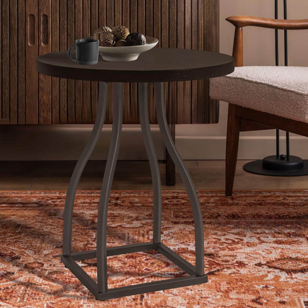 Homepop Lindsay 20 in. Umber Round MDF and Walnut Veneer End Table with ...
