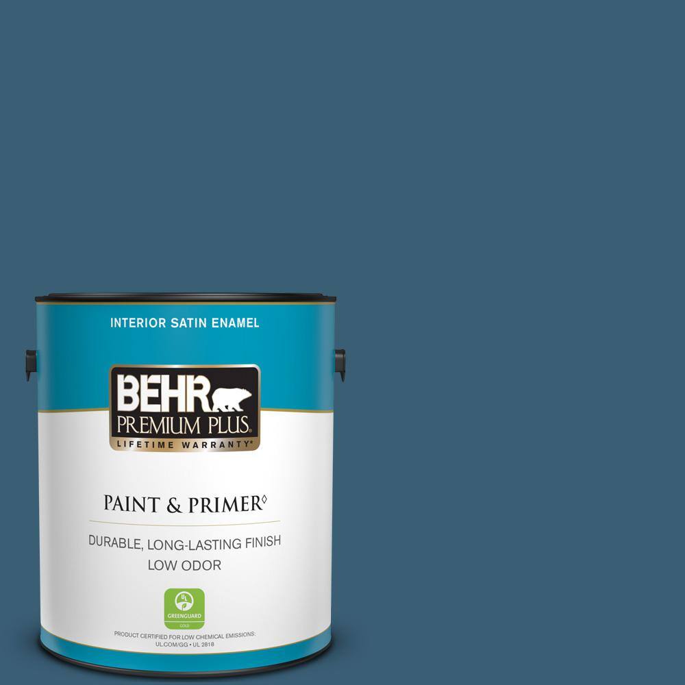 BEHR PREMIUM PLUS 1 gal. #S490-7 Superior Blue Satin Enamel Low Odor ...