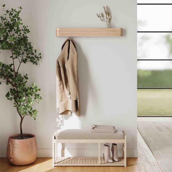 Oak/White Wall-Mounted Coat Rack with 8 Hidden Hooks TG-D6-CR1OW - The ...