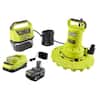 RYOBI ONE+ 18V 1/6 hp. Submersible Pump with 4Ah Battery and Charger ...