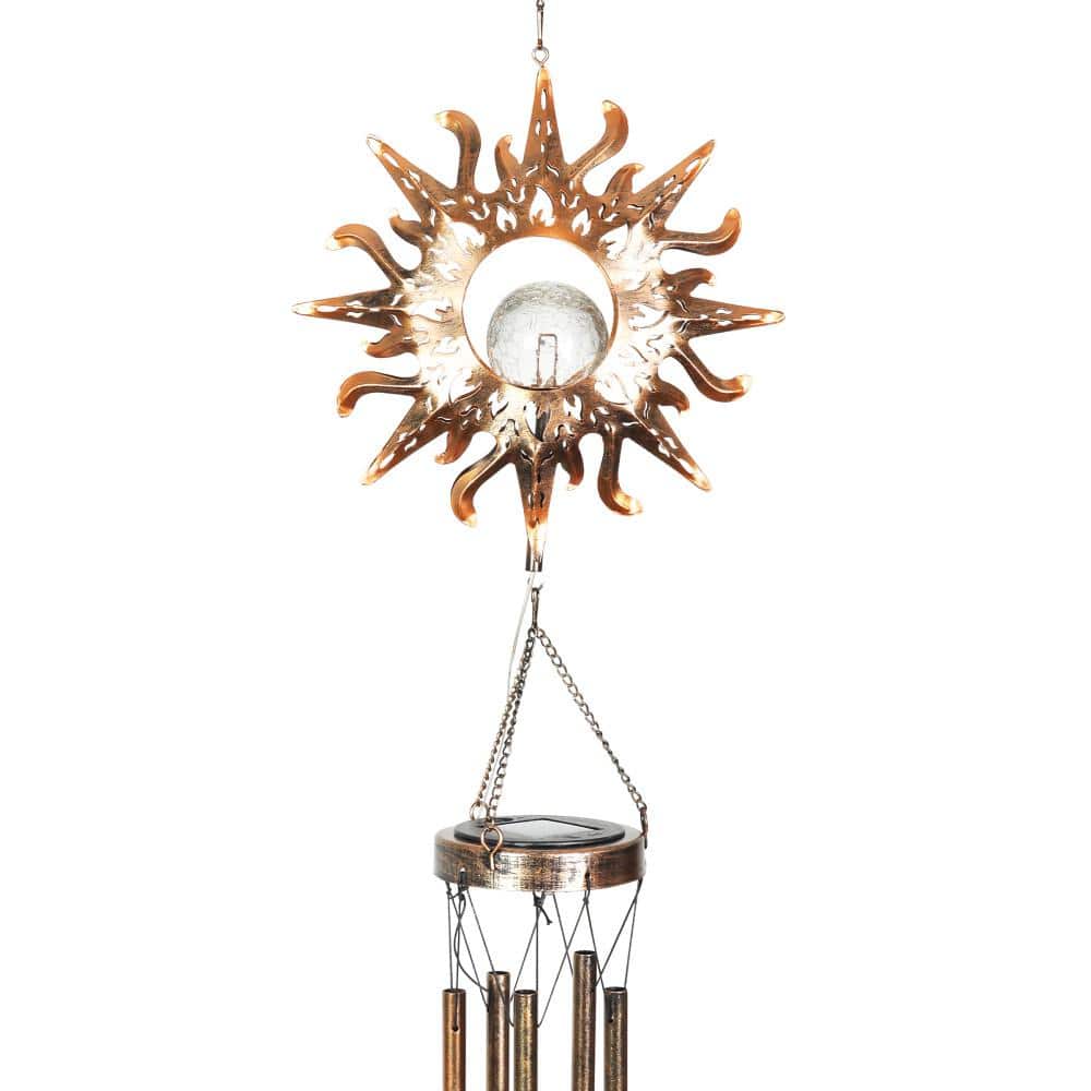 Exhart 5 in. x 42 in. Solar Sun with Crackle Ball, Metal Wind Chimes ...
