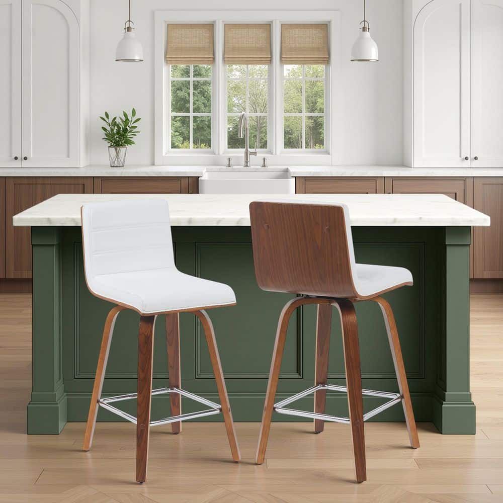 Armen Living Vienna 35.5 in. H White / Walnut Square Back Wood Bar ...