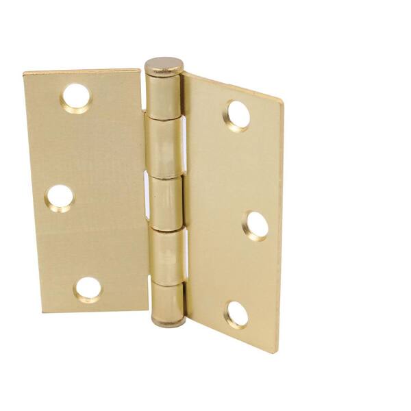 Everbilt 3 in. Square Radius Satin Brass Squeak-Free Door Hinge 28516 ...
