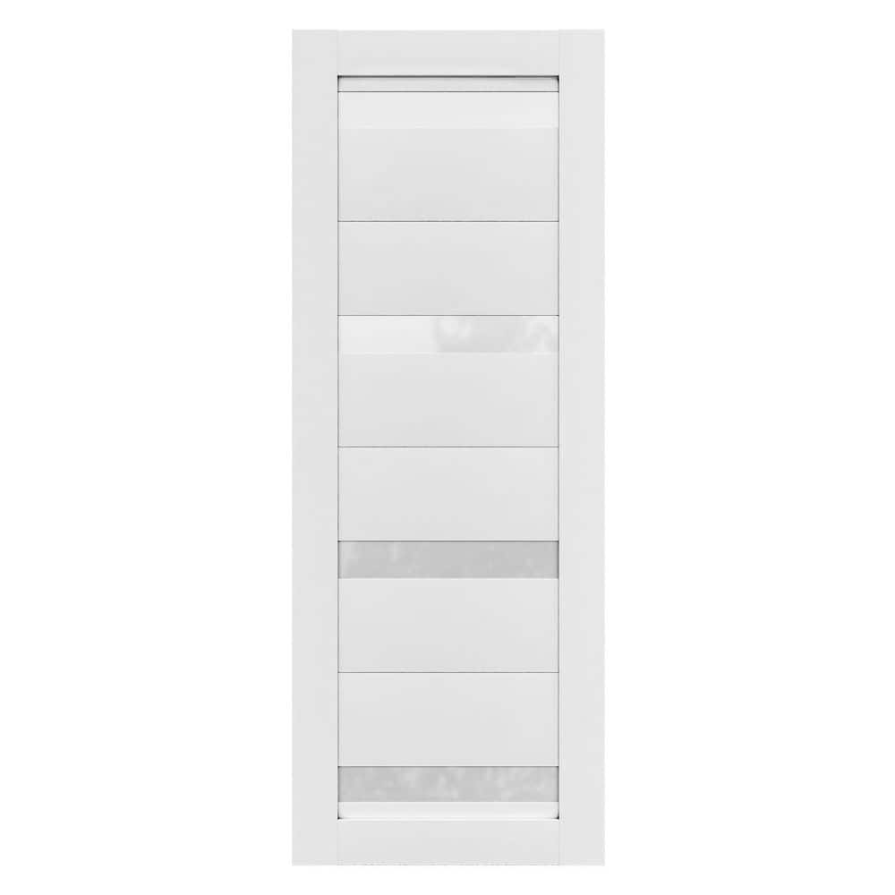 VILLAR HOME DESIGNS 24 in. x 92 in. 6 Panel Solid Wood Core Frosted Glass Prefinished White ...