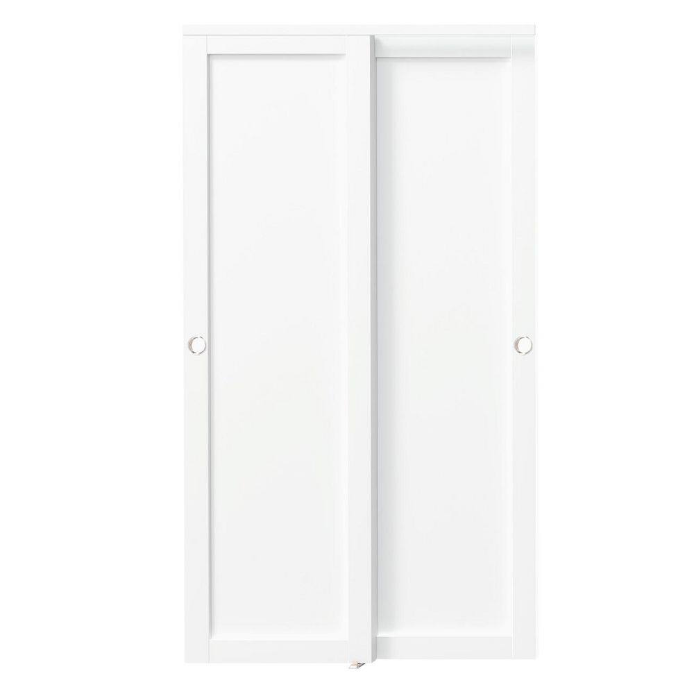 TENONER 60 in. x 80 in. White PVC Covering 1 Panel MDF Sliding Door ...