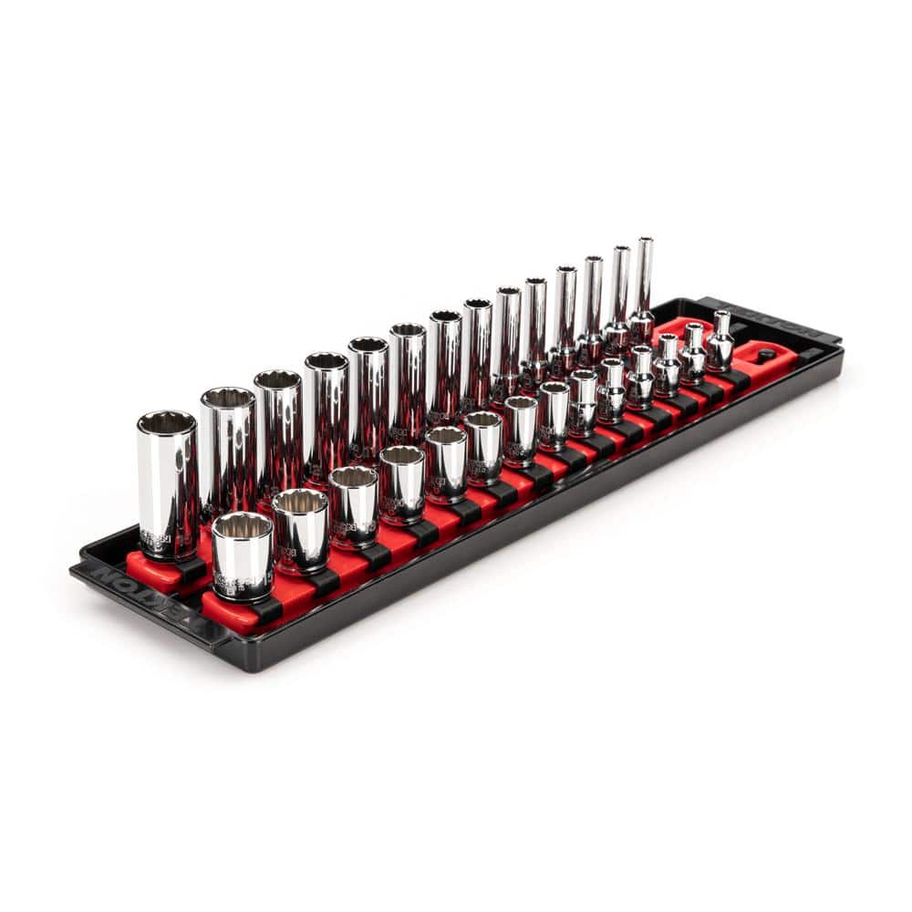TEKTON 1/4 in. Drive 12-Point Socket Set with Rails (4 mm-15 mm) (28 ...
