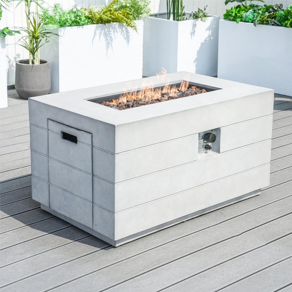 DIRECT WICKER Numa Grey Rrectangular Composite Outdoor Fire Pit Table ...