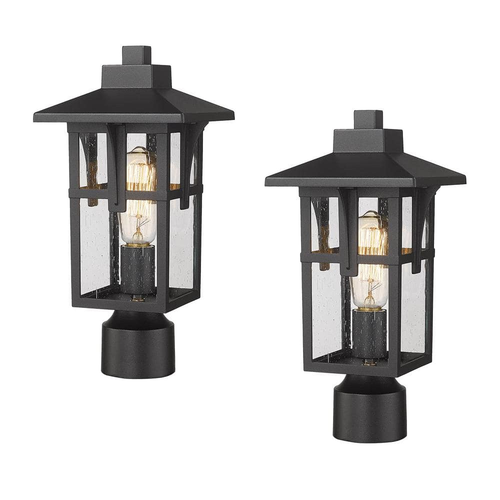 JAZAVA 14.2 in. 1-Light Black Aluminum Hardwired Outdoor Waterproof ...