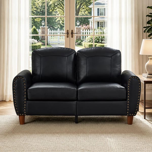 Seafuloy 59 in. W Faux Leather 2-Seater Rolled Arms Nailhead Trim and ...