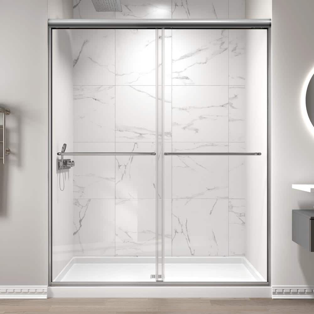 imperiol 60 in. W x 70 in. H Double Sliding Semi-Frameless Shower Door ...