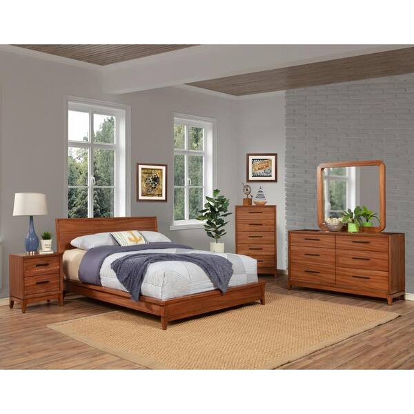 ORIGINS BY ALPINE LLC Nova Honey Maple Brown Wood Frame California King ...