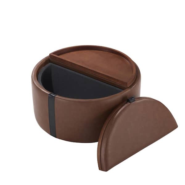 Nestfair Brown Boucle Round Storage Ottoman with Dual Reversible Lids ...