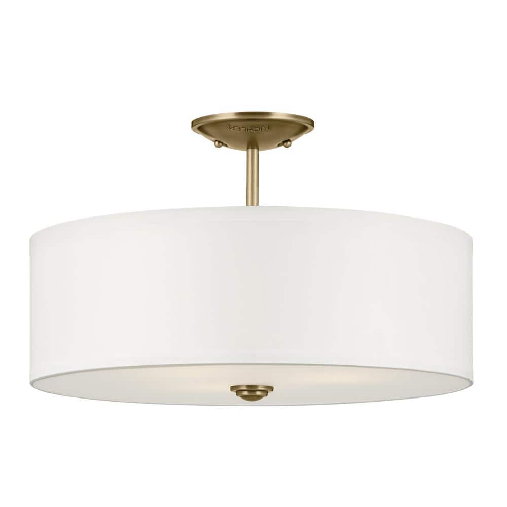 KICHLER Shailene 18 in. 3-Light Natural Brass Round Hallway ...