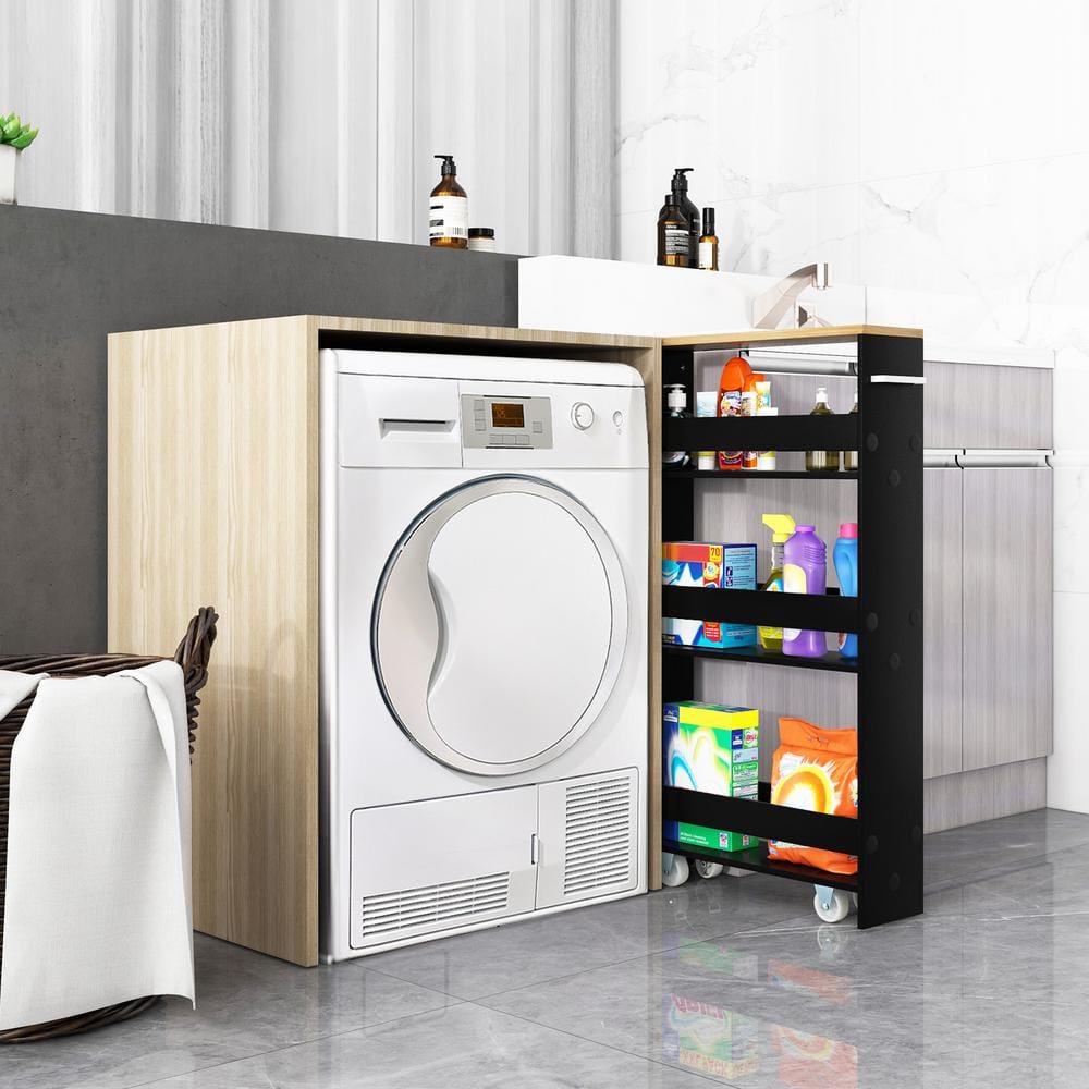 Costway Black Particle Board 19 in. Rolling Kitchen Sideboard Slim ...