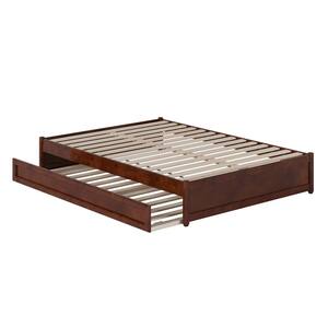 AFI Barcelona Walnut Brown Solid Wood Frame Queen Panel Platform Bed with Twin XL Trundle ...