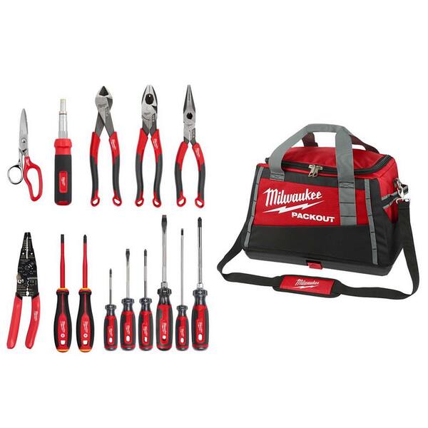 Milwaukee Electrical Tool Set with 20 in. PACKOUT Tool Bag (14-Piece ...