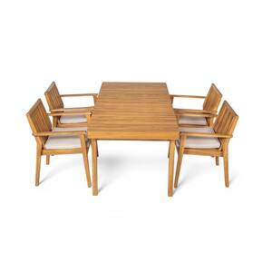 Teamson Home 5-Piece Wood Rectangular Outdoor Dining Set with Beige ...