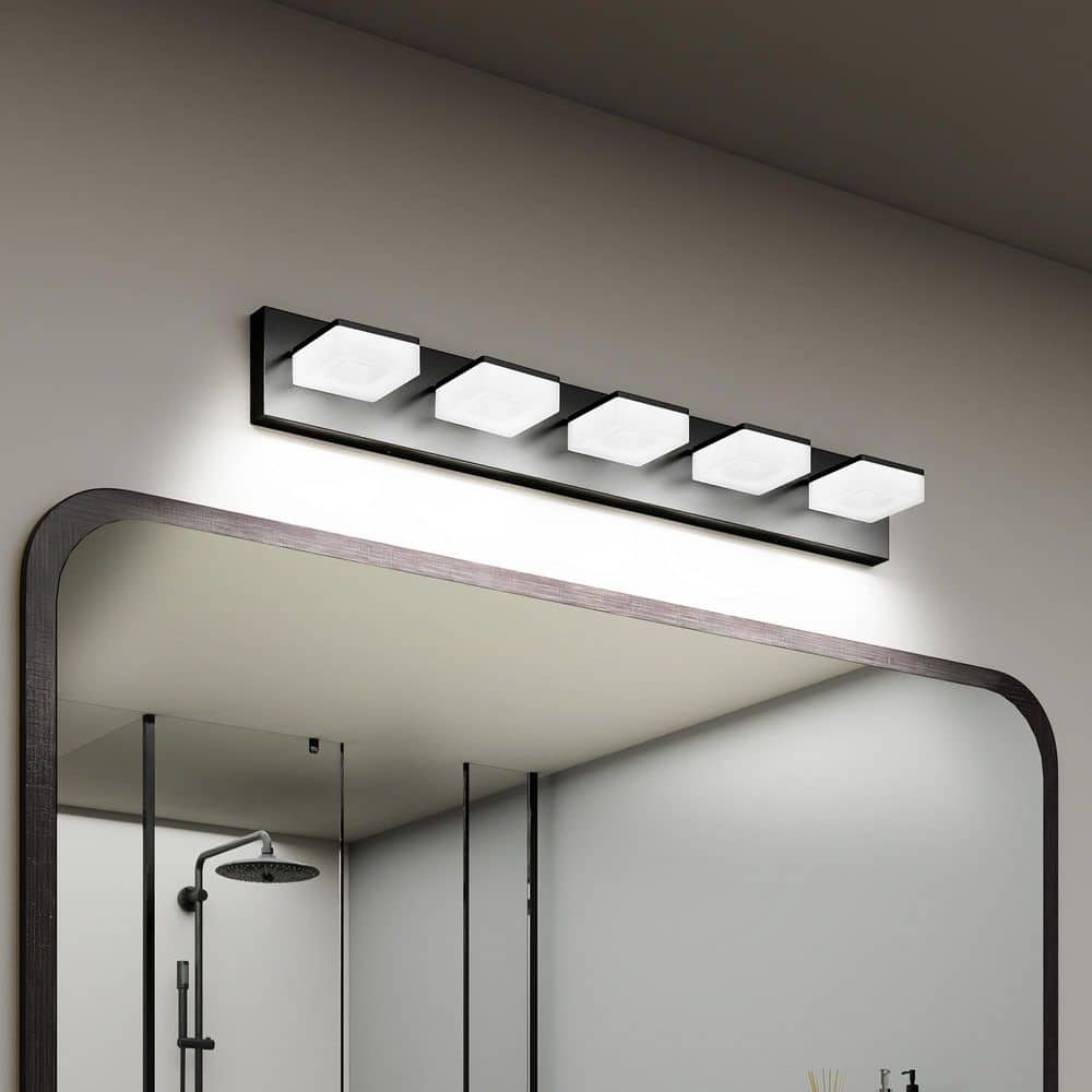 Lasaideal 32 in. 5-Light Integrated LED Matte Black Bathroom Vanity ...