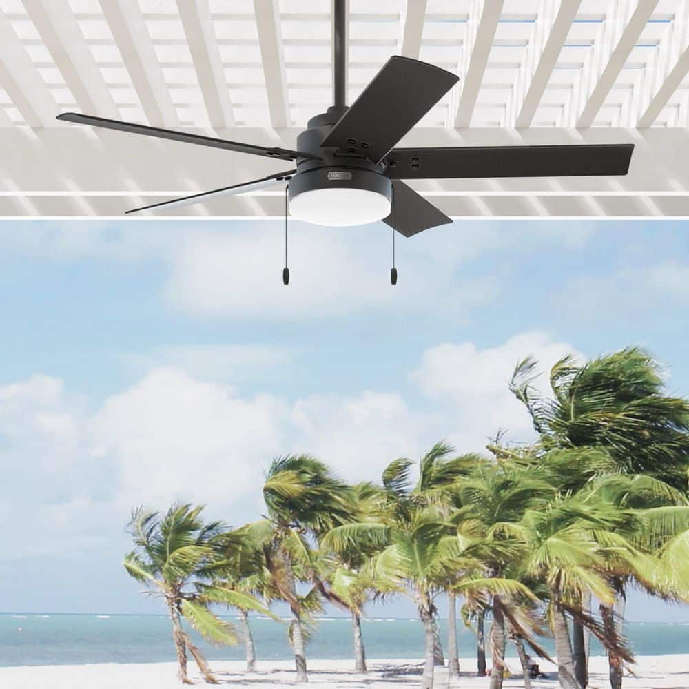 Hunter Sea Point 52 in. Outdoor Matte Black Ceiling Fan with Light Kit ...
