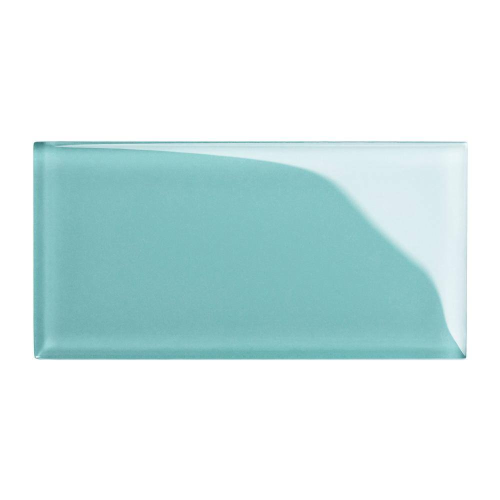 Giorbello 3 in. x 6 in. x 8 mm Teal Glass Subway Tile Sample G5911-SMPL ...