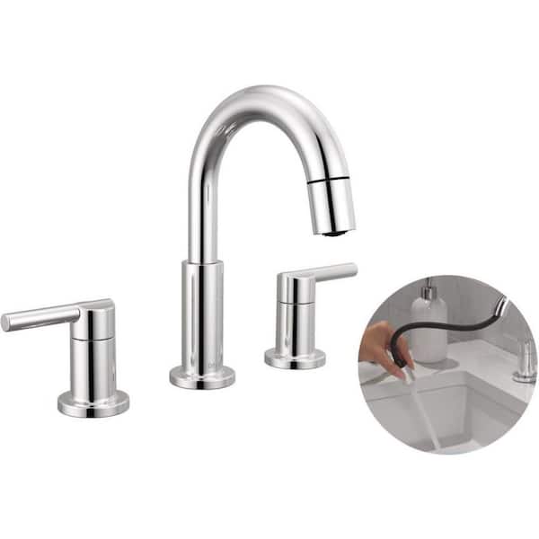 Delta Nicoli Pull-Down Spout 8 in. Widespread Double Handle Bathroom Faucet Drain Included in ...