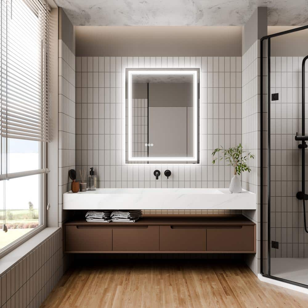 CASAINC 28 in. W x 36in. H Rectangular Frameless LED Light Dimmable ...