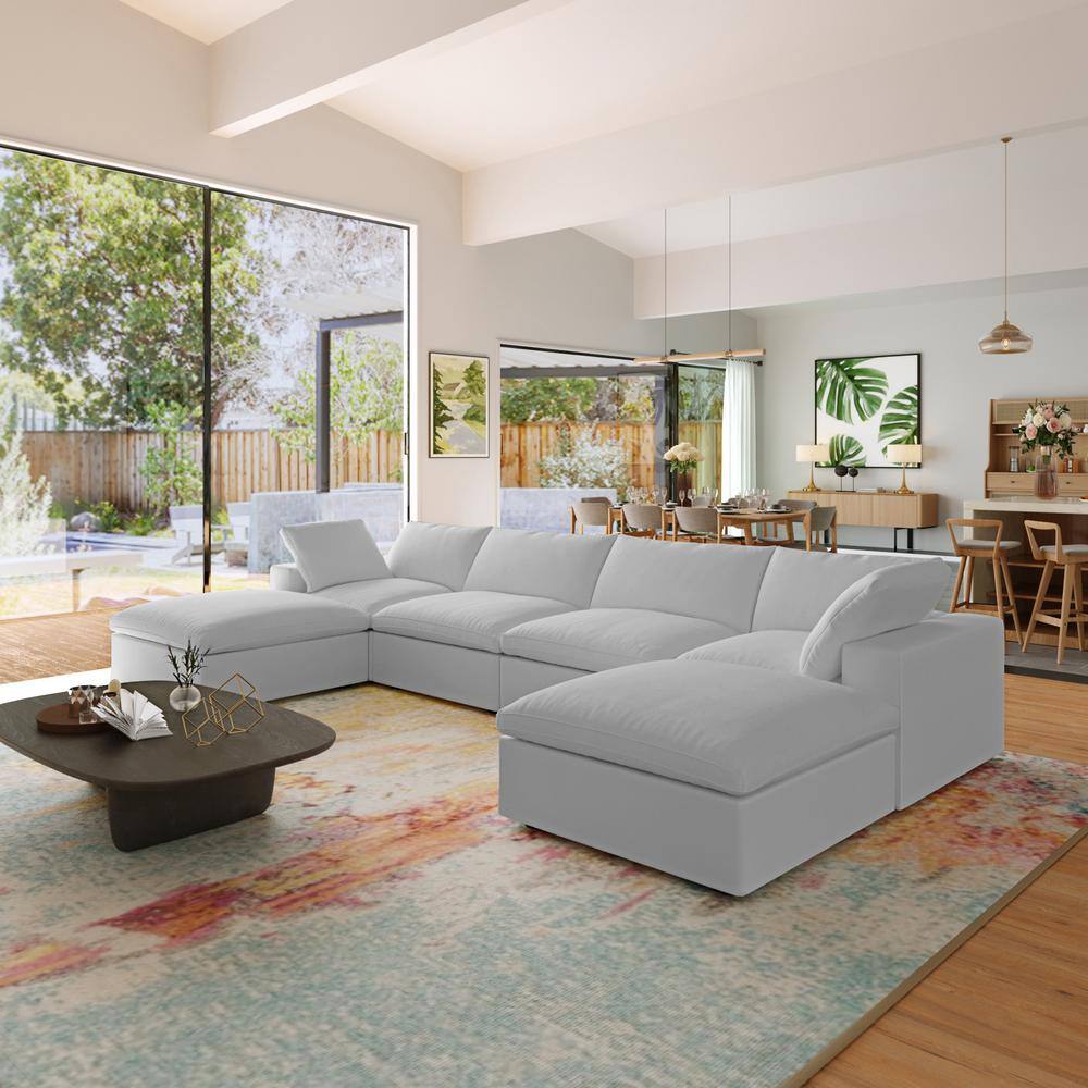 J&E Home 160 in. Square Arm 4-Piece U Shaped Linen Modular Free ...