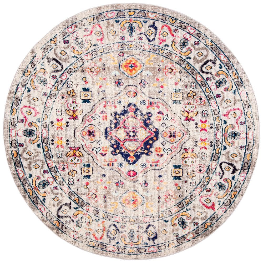 SAFAVIEH Madison Gray/Blue Doormat 3 ft. x 3 ft. Round Area Rug MAD468F ...