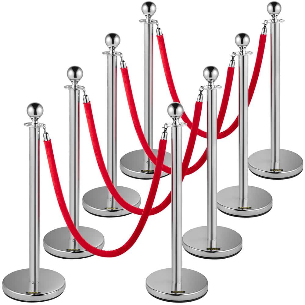 VEVOR Crowd Control Stanchion, 8-Pieces Silver Stanchion Set with 5 ft ...