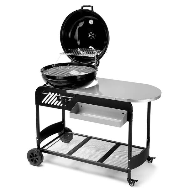 Karl home Kettle Portable Table Cart Charcoal Grill With Shelves in ...