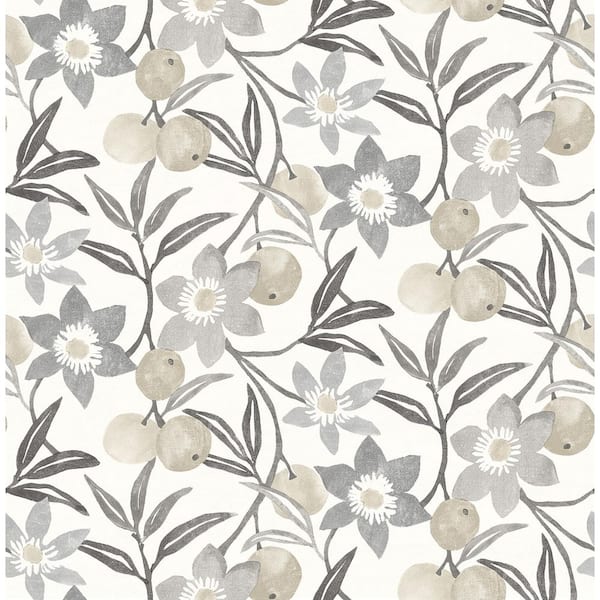 Chesapeake Passiflora Charcoal Grey Fruit and Floral Wallpaper Sample ...