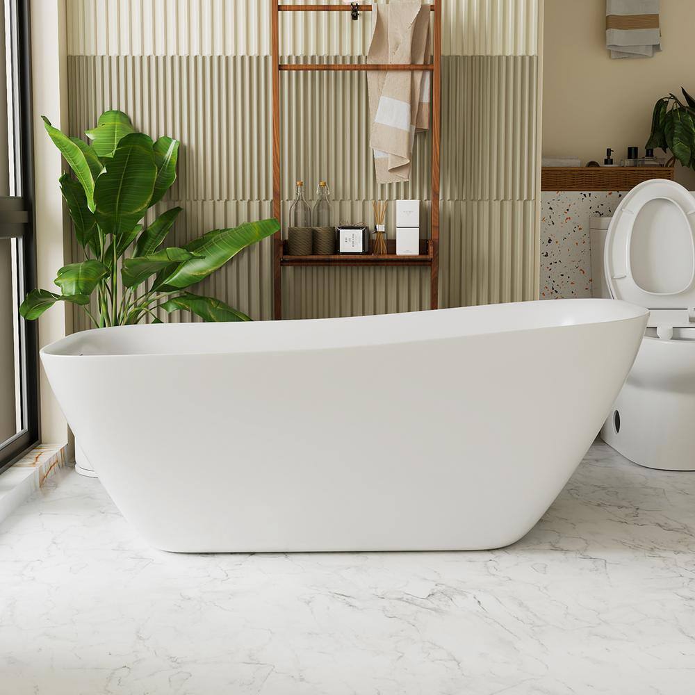 INSTER VELA 63 in. Modern Acrylic Rectangle Single Slipper Freestanding ...