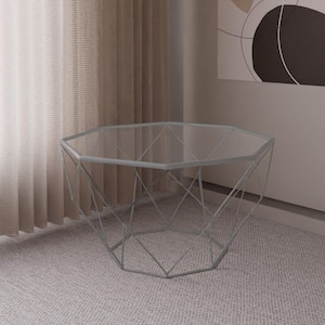 Leisuremod Malibu 29 in. Octagon Coffee Table Modern Tempered Glass ...
