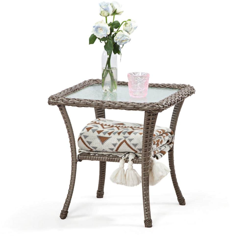 Gardenbee Brown Wicker Outdoor Patio Double-Deck Side Table Square ...