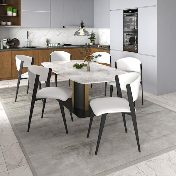 Leisuremod Leather Dining Chairs with Black Iron Legs Curved Open Back ...