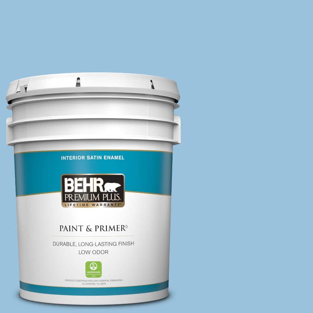 BEHR PREMIUM PLUS 5 gal. #M520-3 Charismatic Sky Satin Enamel Low Odor ...