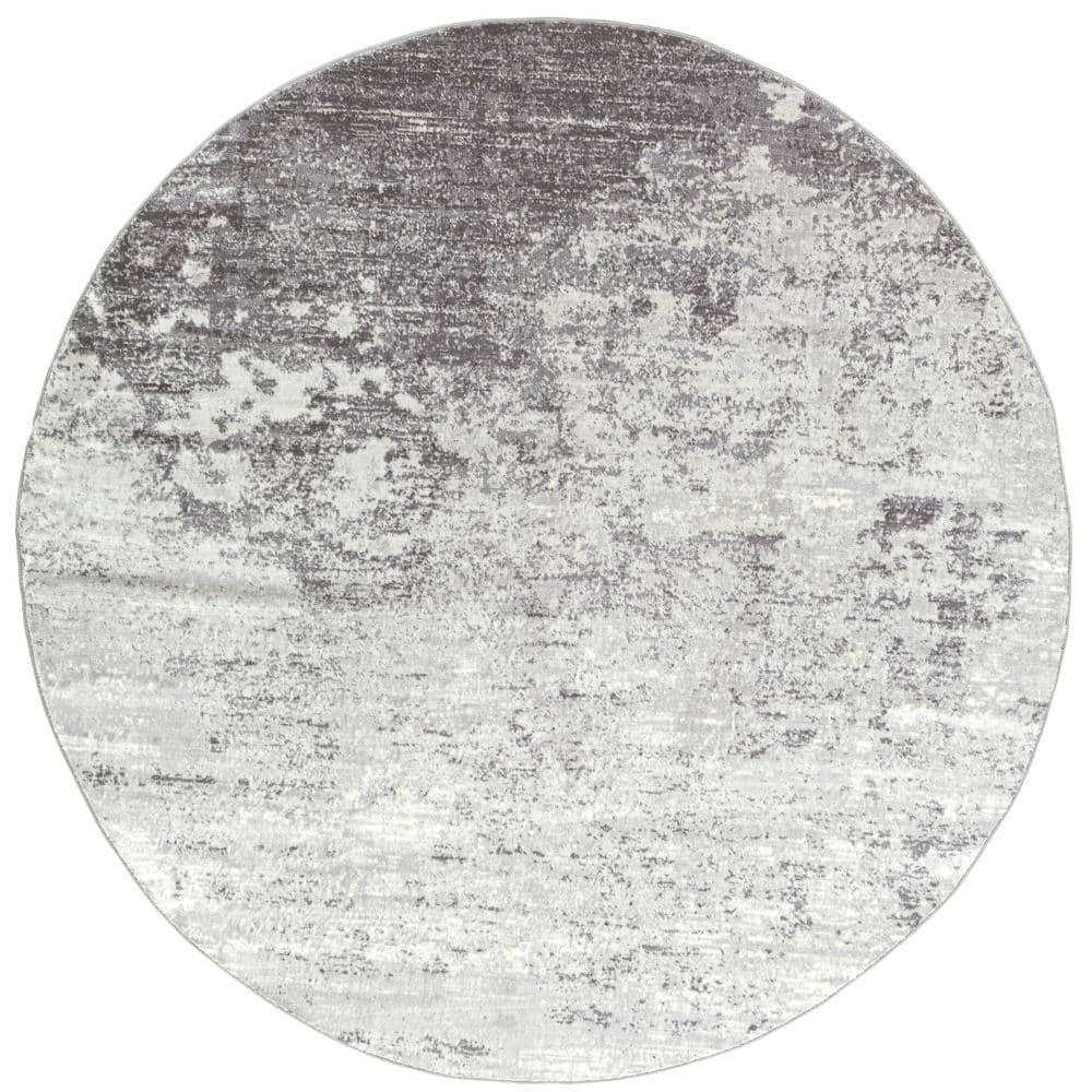 Livabliss Meckler Silver Gray 6 ft. 7 in. x 6 ft. 7 in. Round Area Rug ...