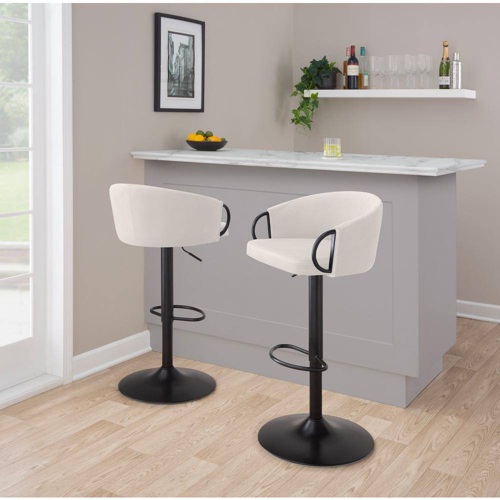 LumiSource Claire 32 in. Cream Velvet and Black Metal Adjustable Bar ...